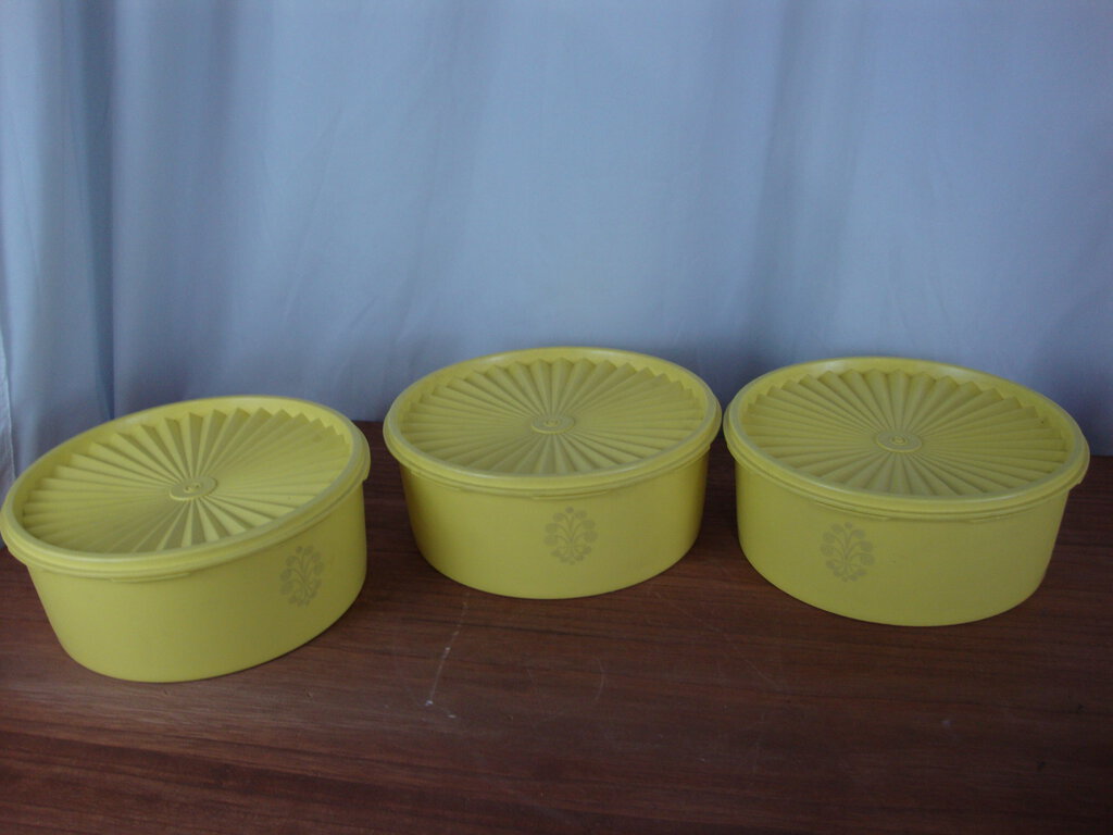 Vintage Tupperware Lemon Yellow Plastic Round Stacking Canisters with ...