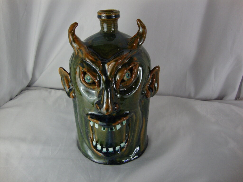 Marvin Bailey SC Potter Folk Art Green/Brown Forest Devil Open Mouth U ...