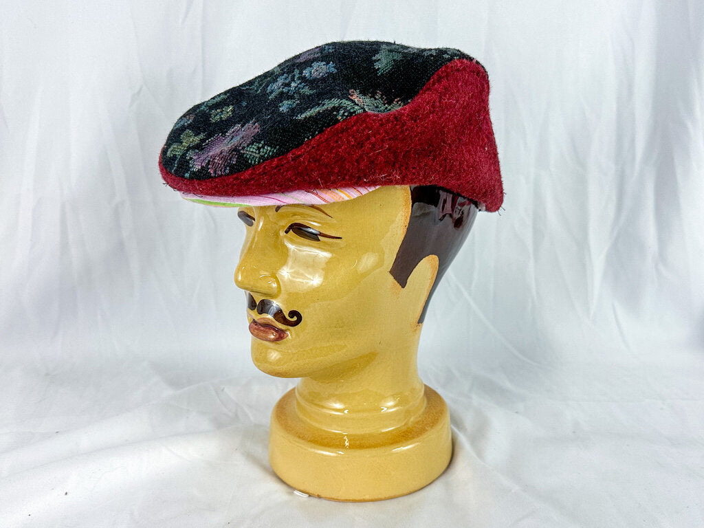Handmade Flat Cap, Black Floral & Red Felt, Size Medium – Standpipe ...