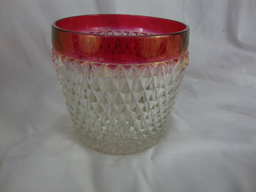 Vintage Indiana Glass Ruby Red & Clear Glass Diamond Point Ice Bucket ...