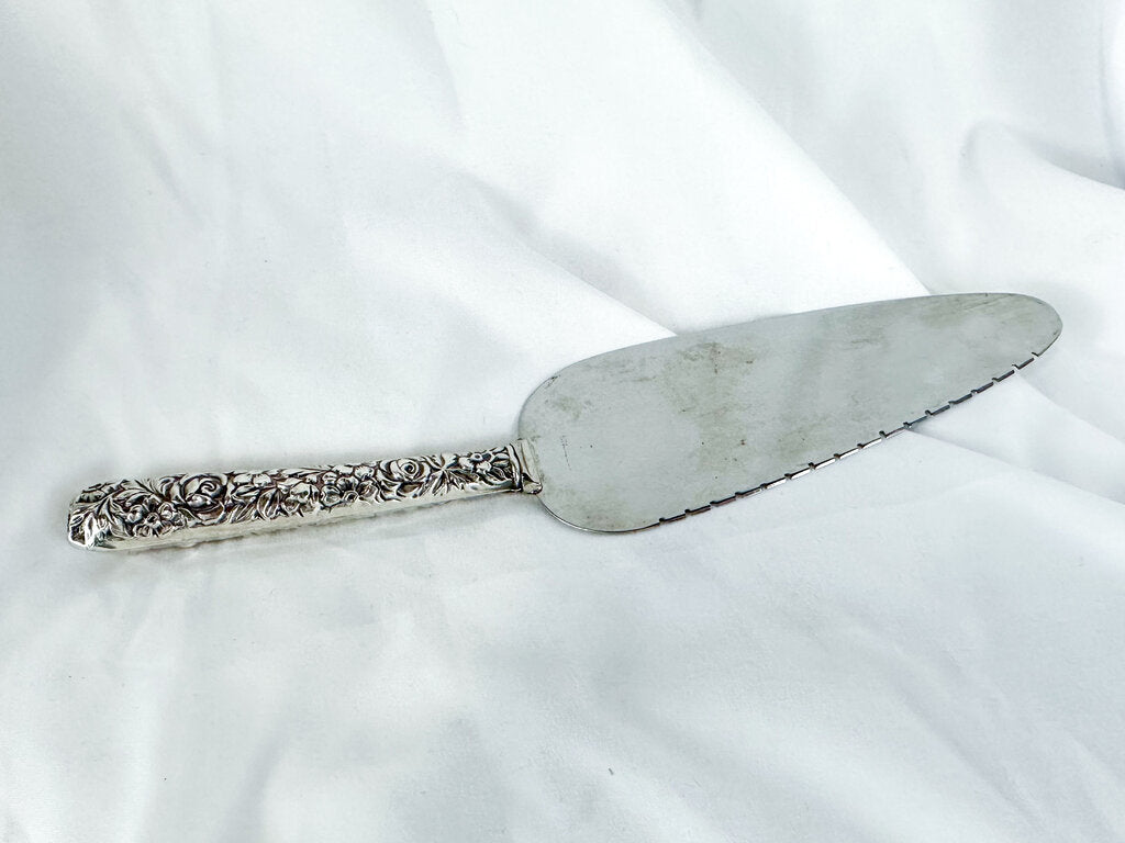 Vintage Sterling Silver Floral Pattern Handle Cake Cutter/Server ...
